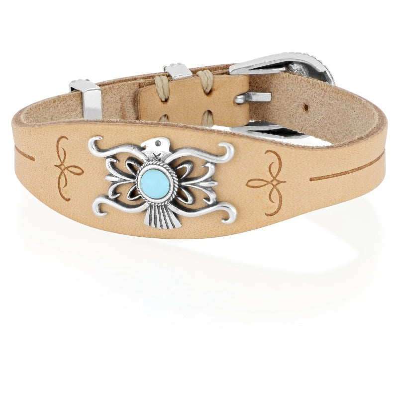 Native American thunderbird leather bracelet Dyami - Goyatè